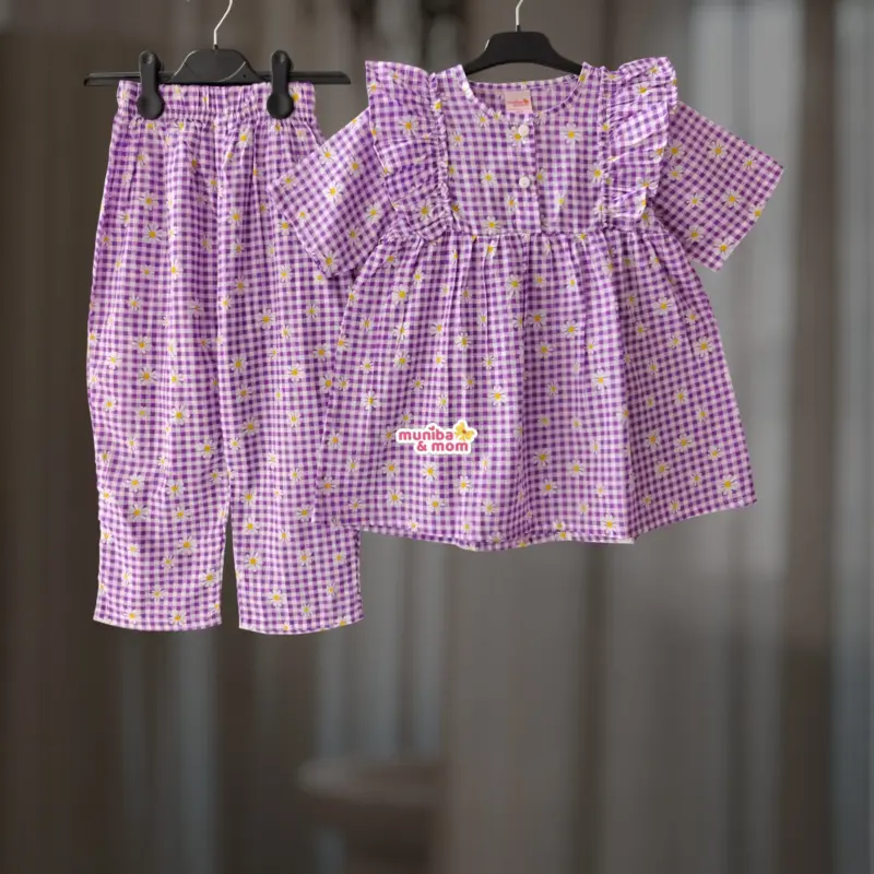 Purple Daisy Premium Cotton Top-Set M7T2 - Muniba & Mom