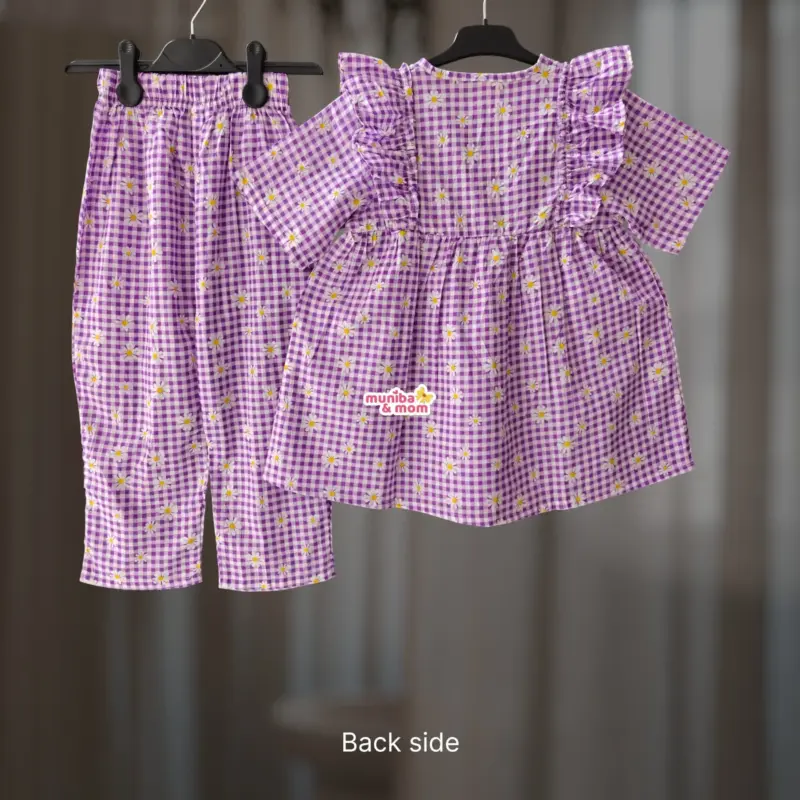 Purple Daisy Premium Cotton Top-Set M7T2 - Muniba & Mom